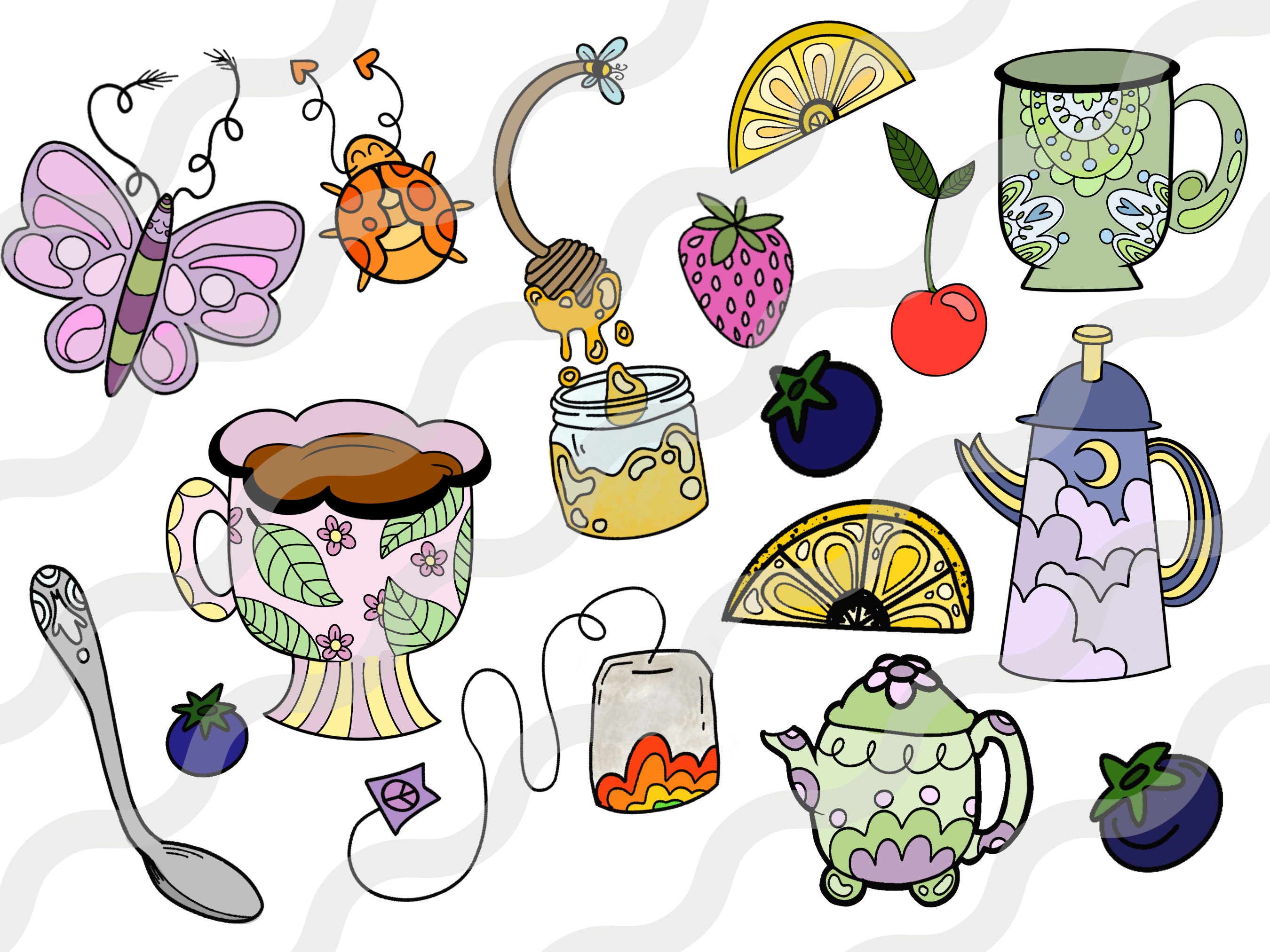 Tea Party Clipart Illustrations, Hand Drawn Tea Party Images, Cute Girl ...