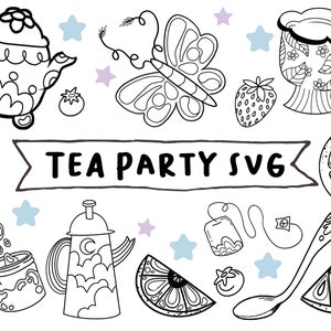 Tea Party Clipart Illustrations, Hand Drawn Tea Party Images, Cute Girl ...