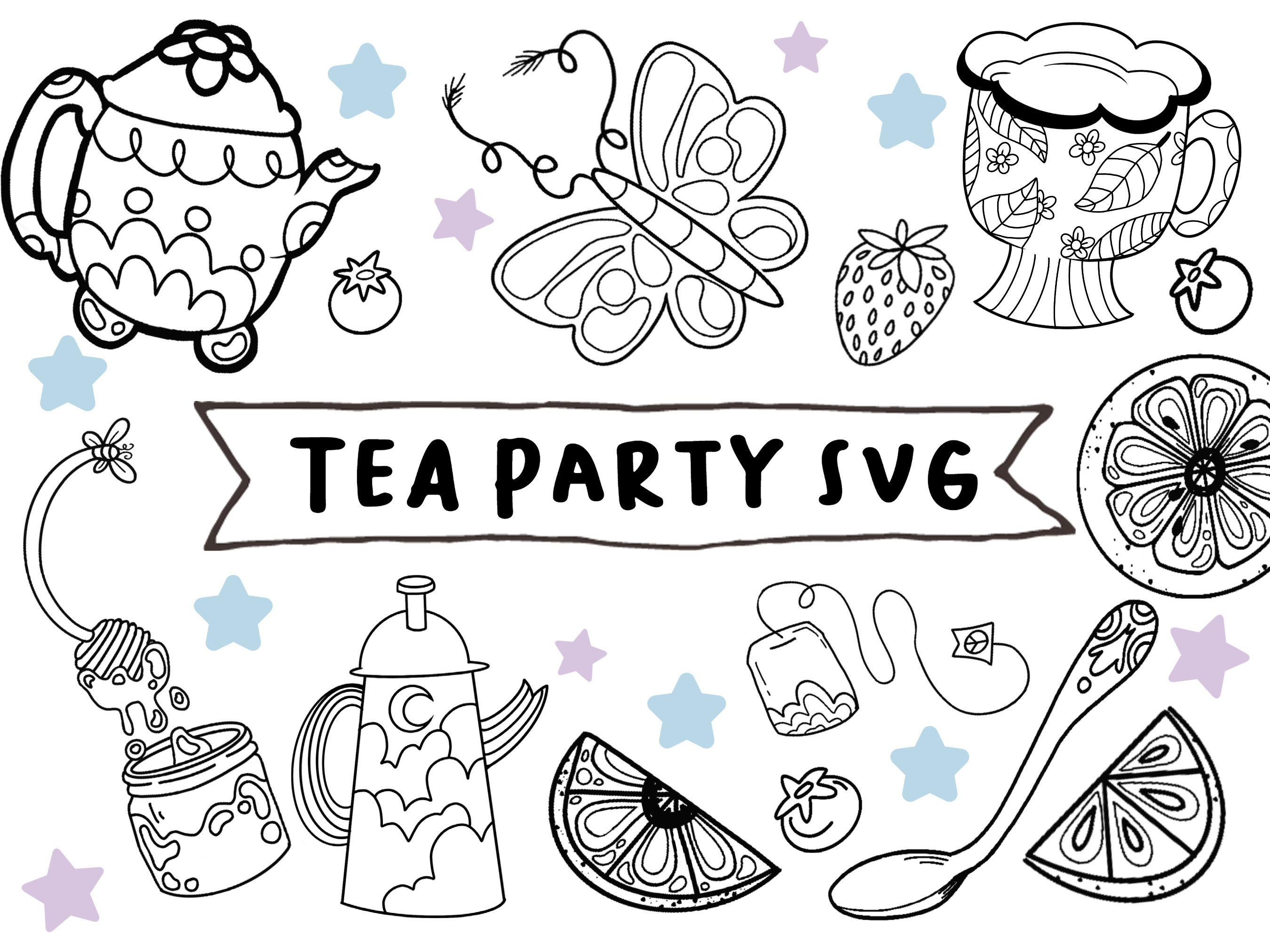Tea Party Clipart Illustrations, Hand Drawn Tea Party Images, Cute Girl ...