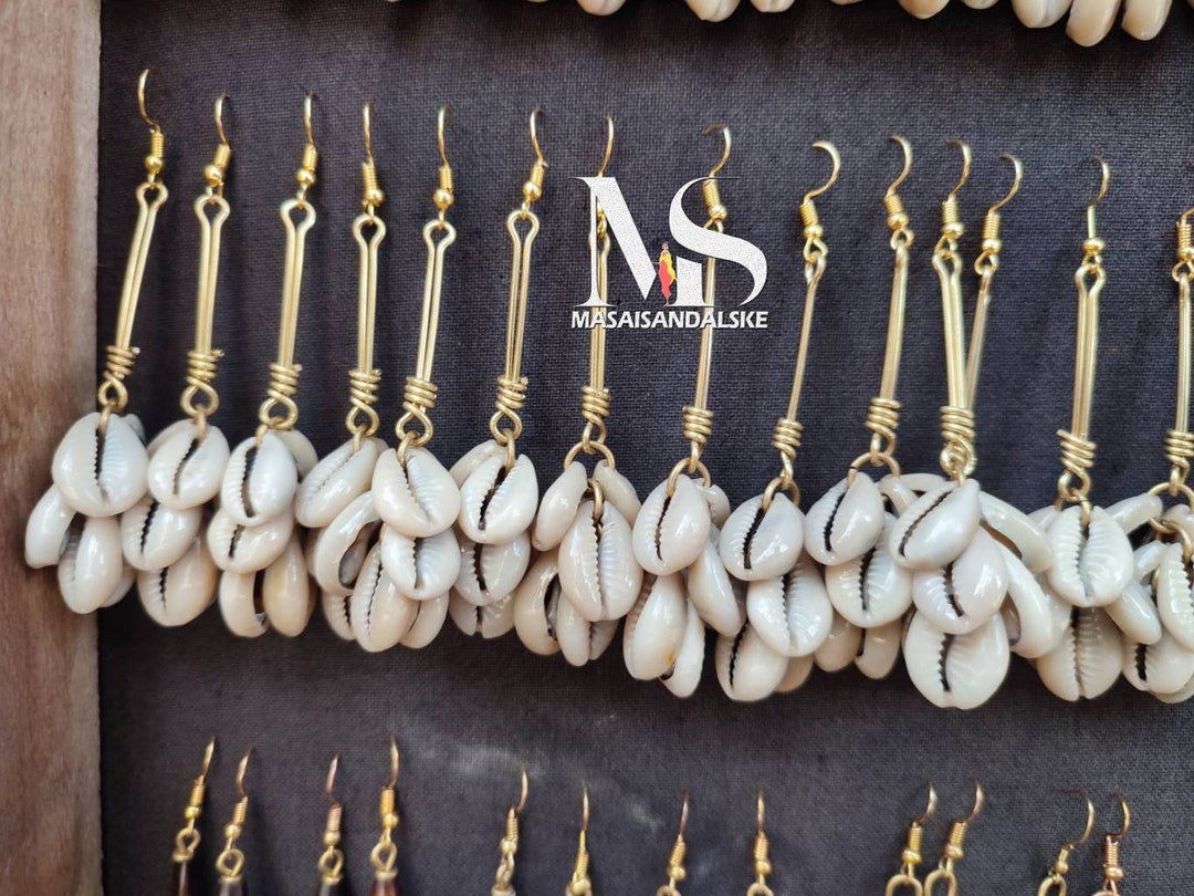 10wholesale Brass Earrings, Brass and Bone Earrings, Cowrie Earrings ...