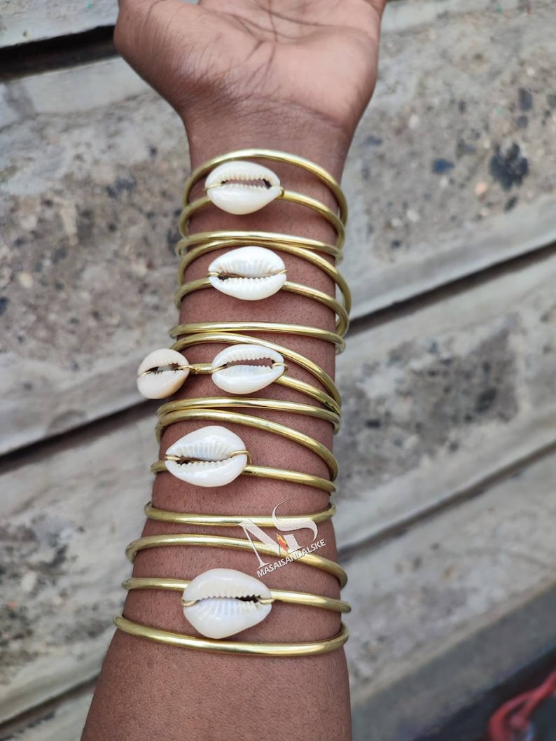 5 Cowrie Shell Bracelets african Brass and Cowrie Bracelets - Etsy