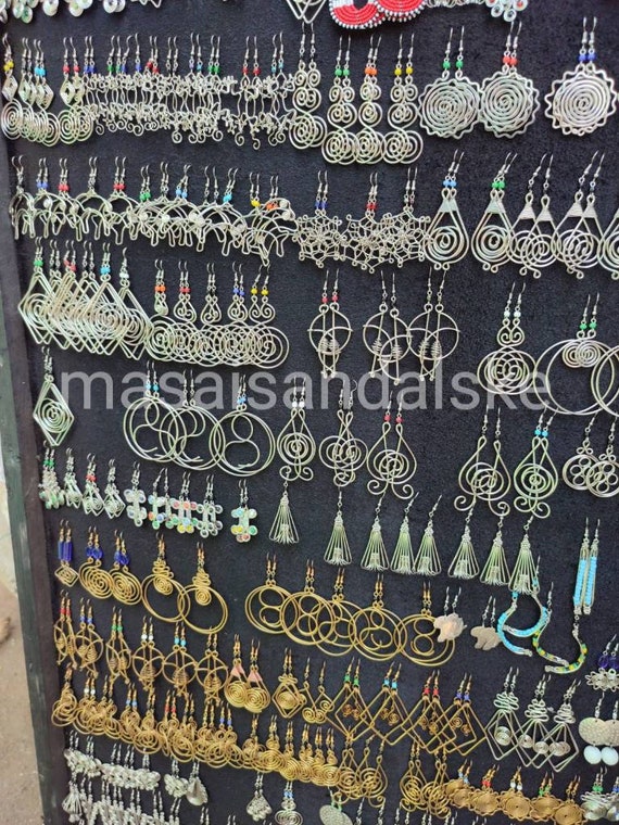50 Brass earrings Assorted brass and silver earrings wholesale earrings Maasai wholesale earrings brass and bone earrings