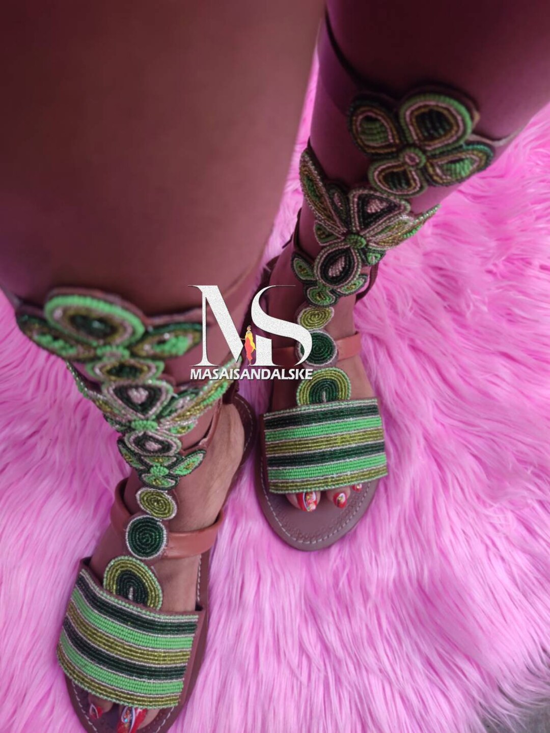 African Long Gladiator Sandals , Beaded Gladiator Sandals , Leather ...