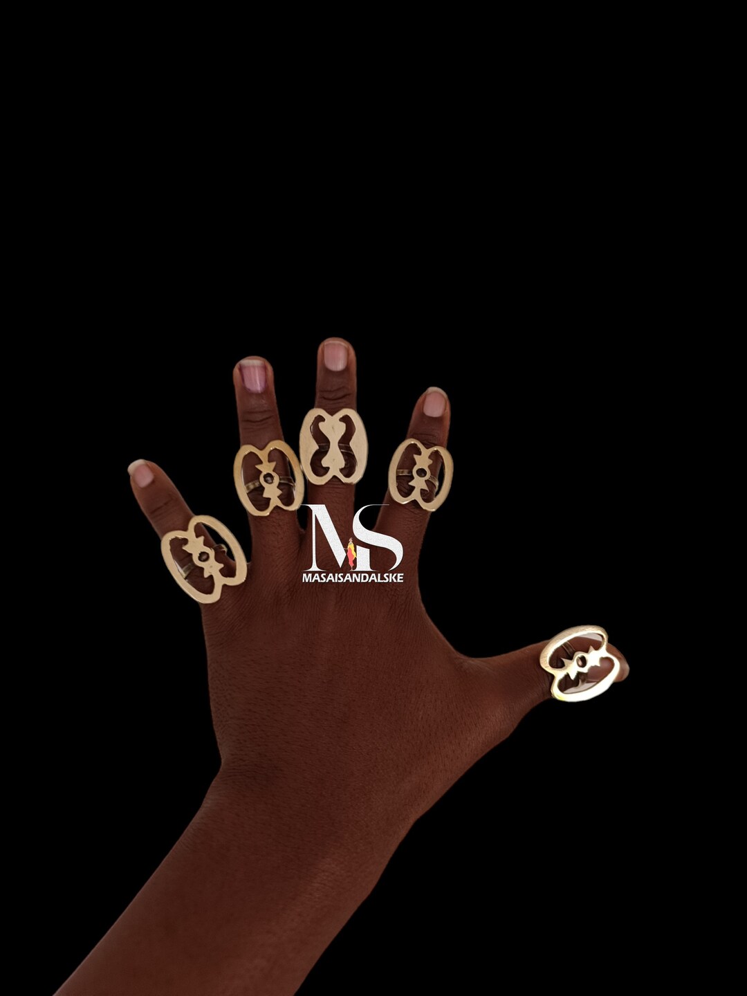 5 Adinkra Brass Rings, Adjustable Rings,brass Rings, African Rings ...