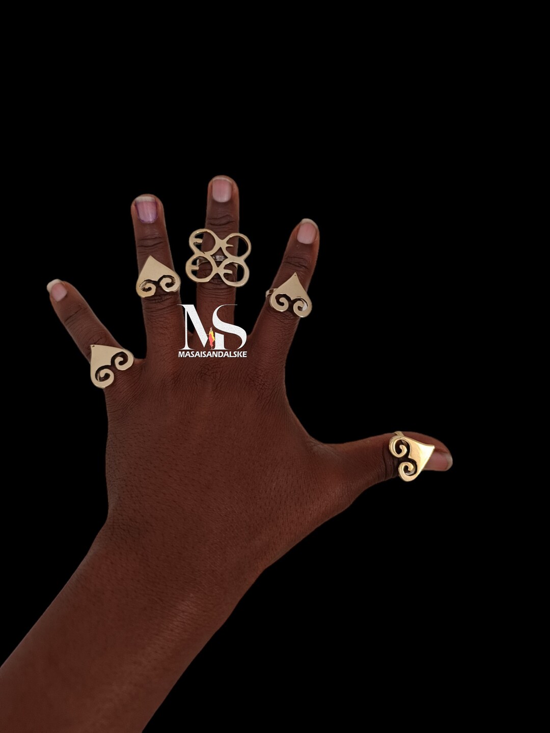 5 Adinkra Brass Rings, Adjustable Rings,brass Rings, African Rings ...