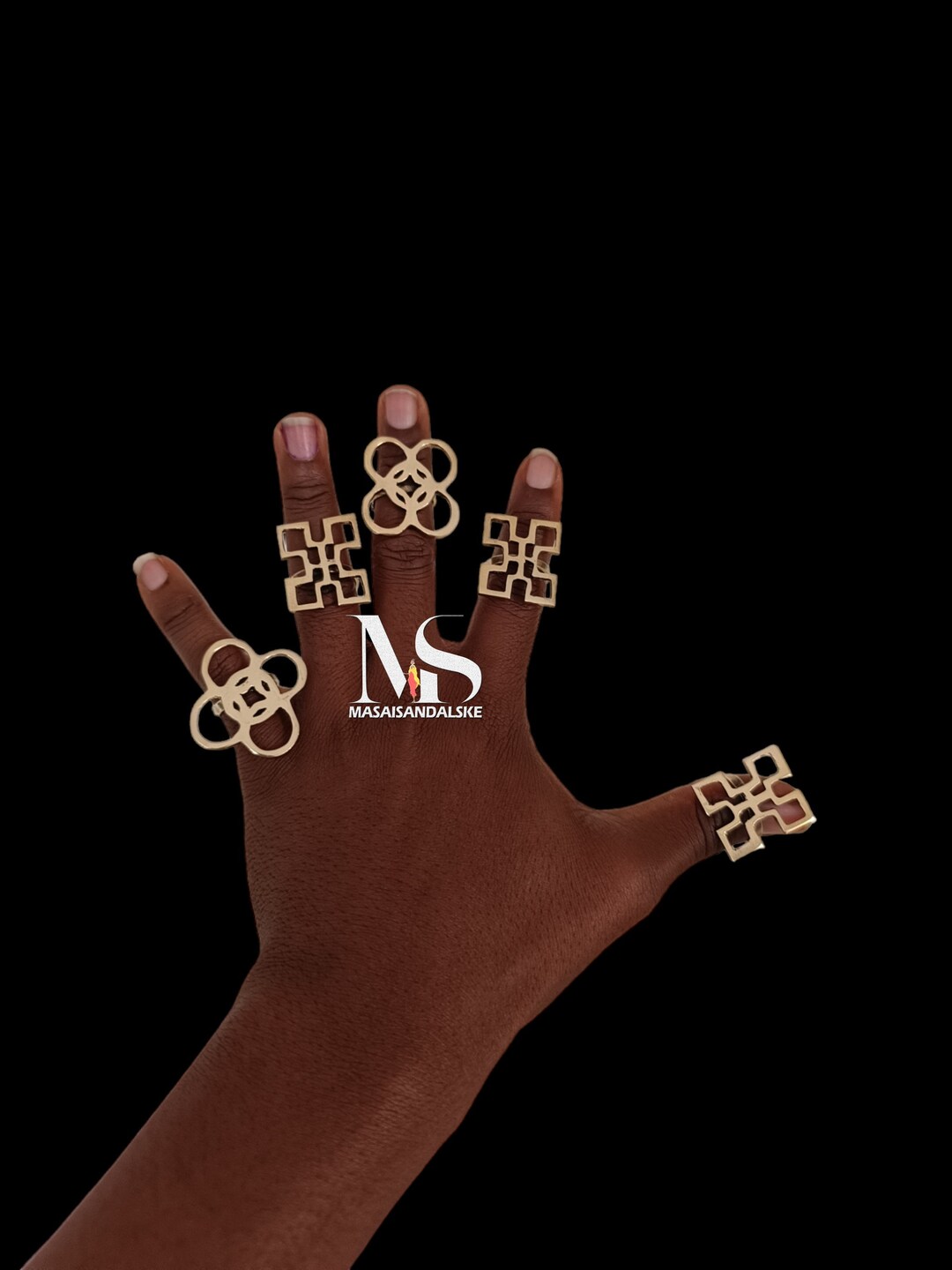 5 Adinkra Brass Rings, Adjustable Rings,brass Rings, African Rings ...