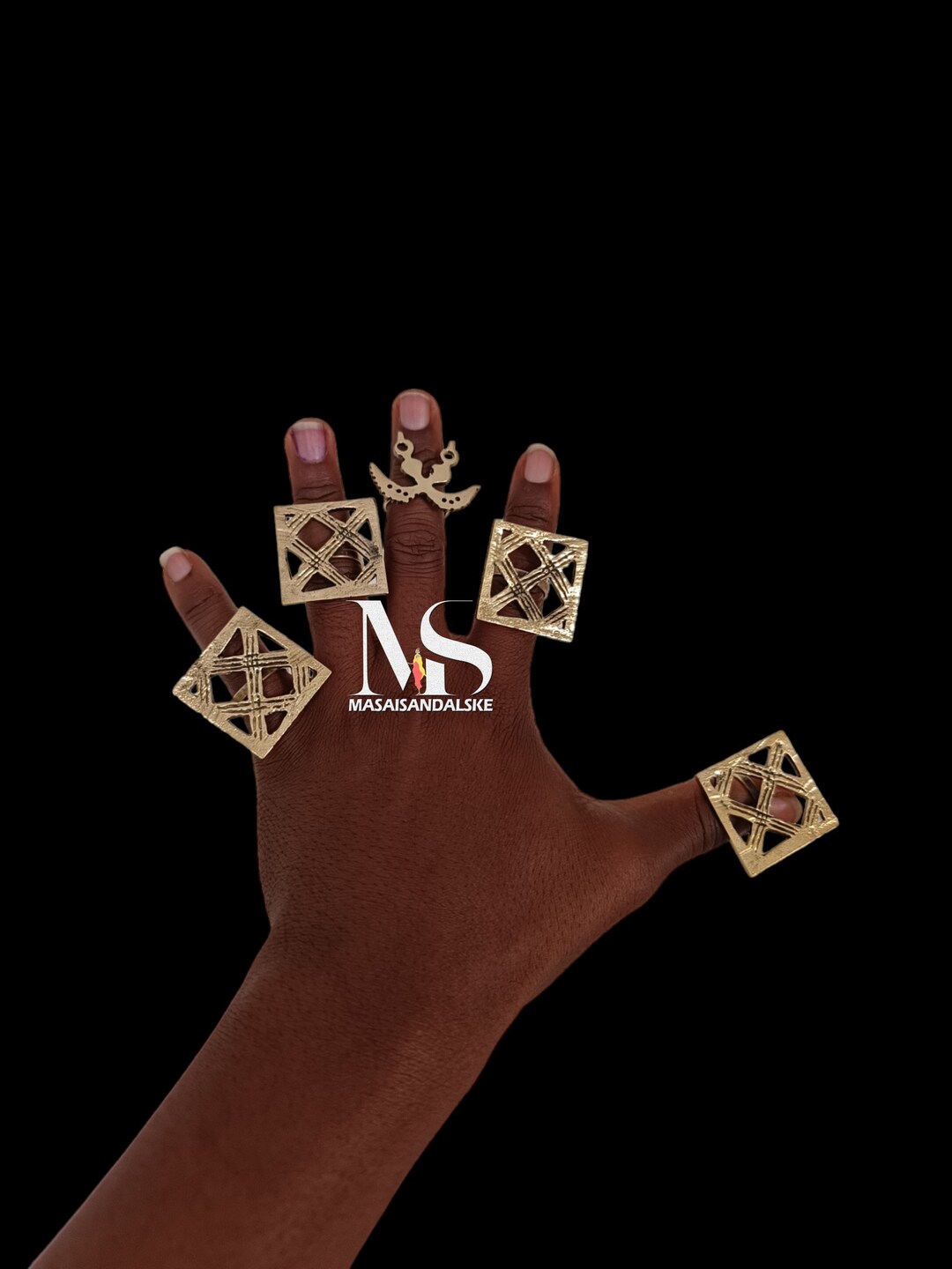5 Adinkra Brass Rings, Adjustable Rings,brass Rings, African Rings ...