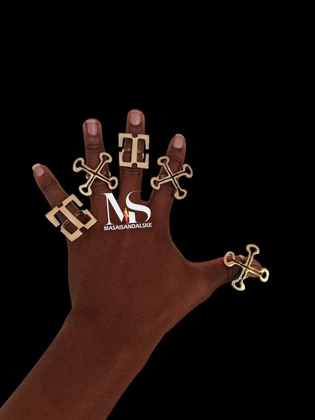 5 Adinkra Brass Rings, Adjustable Rings,brass Rings, African Rings ...