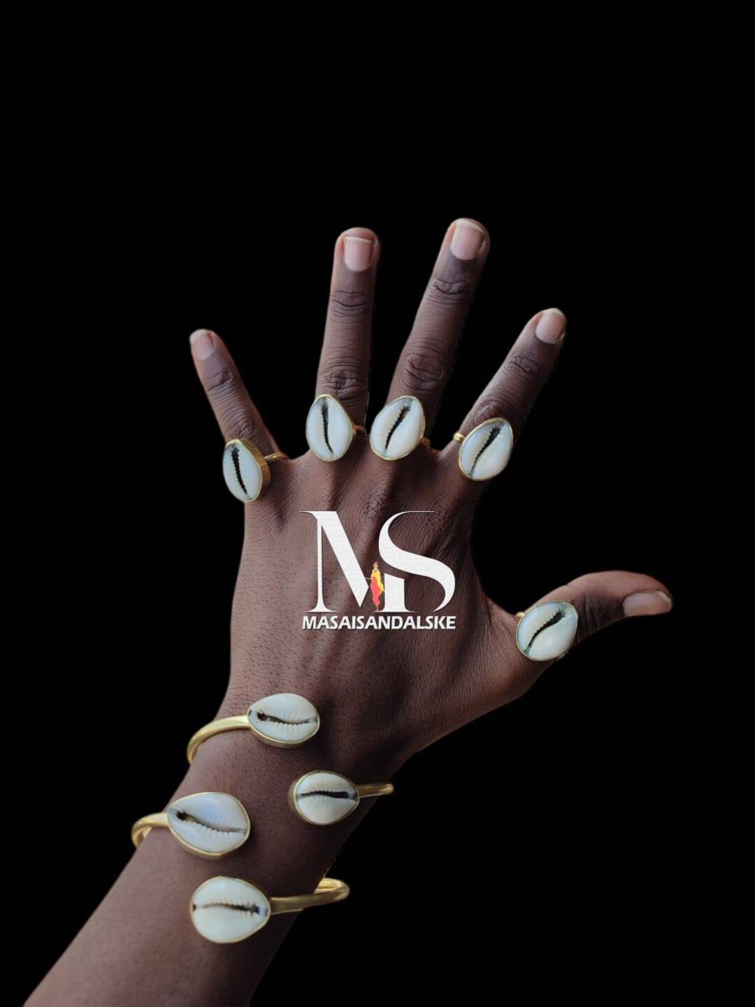 5 Cowrie Shell Bracelets , Matching Cowrie Rings , African Brass and ...
