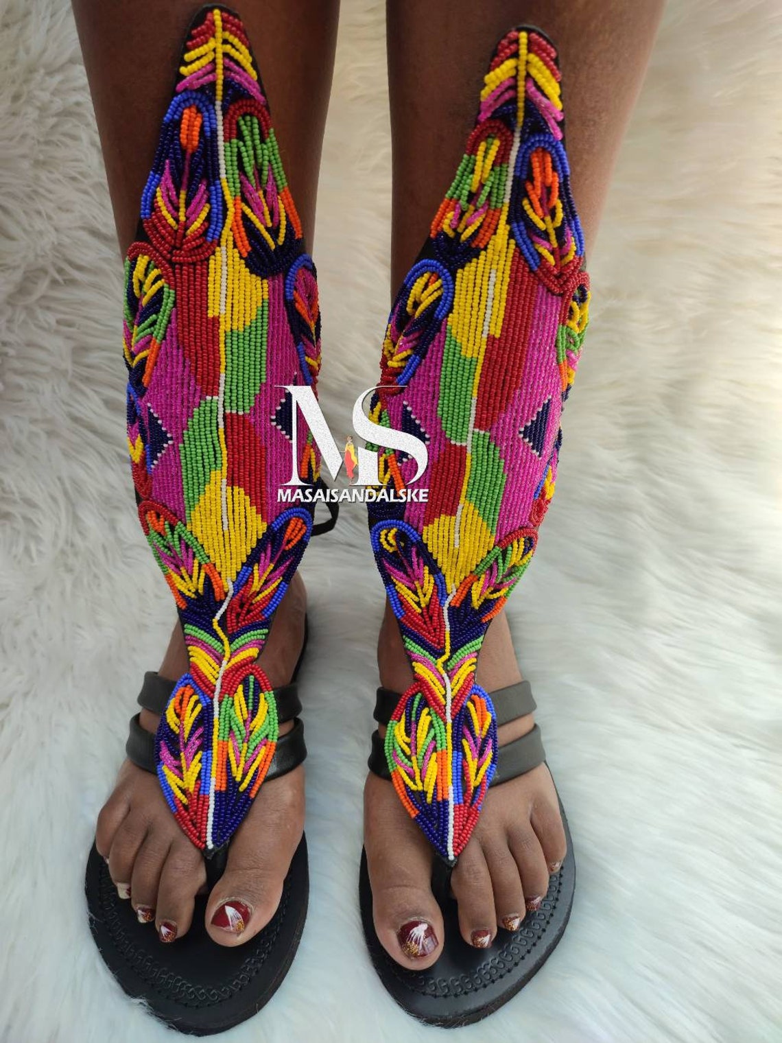 African Long Gladiator Sandals Beaded Gladiator Sandals | Etsy