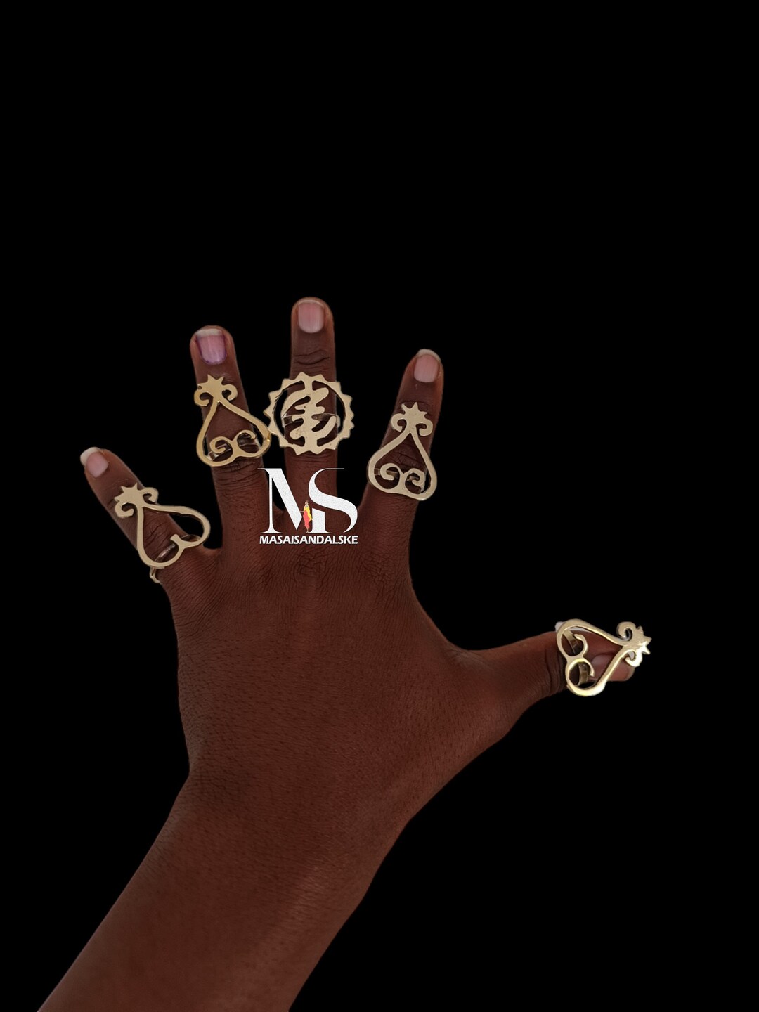 5 Adinkra Brass Rings, Adjustable Rings,brass Rings, African Rings ...