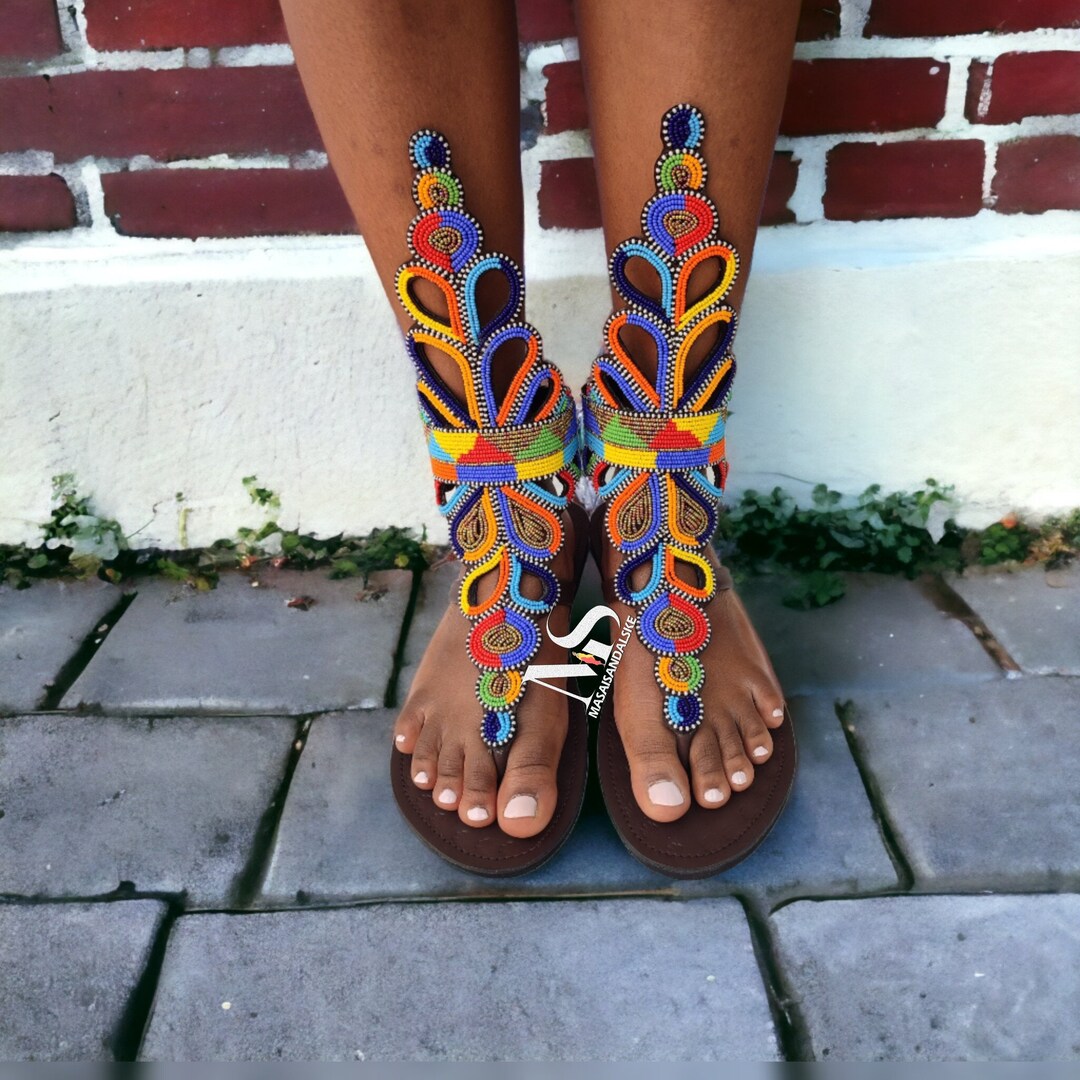 African Beaded Sandals , Maasai Sandals , Maasai Gladiator Sandals ...