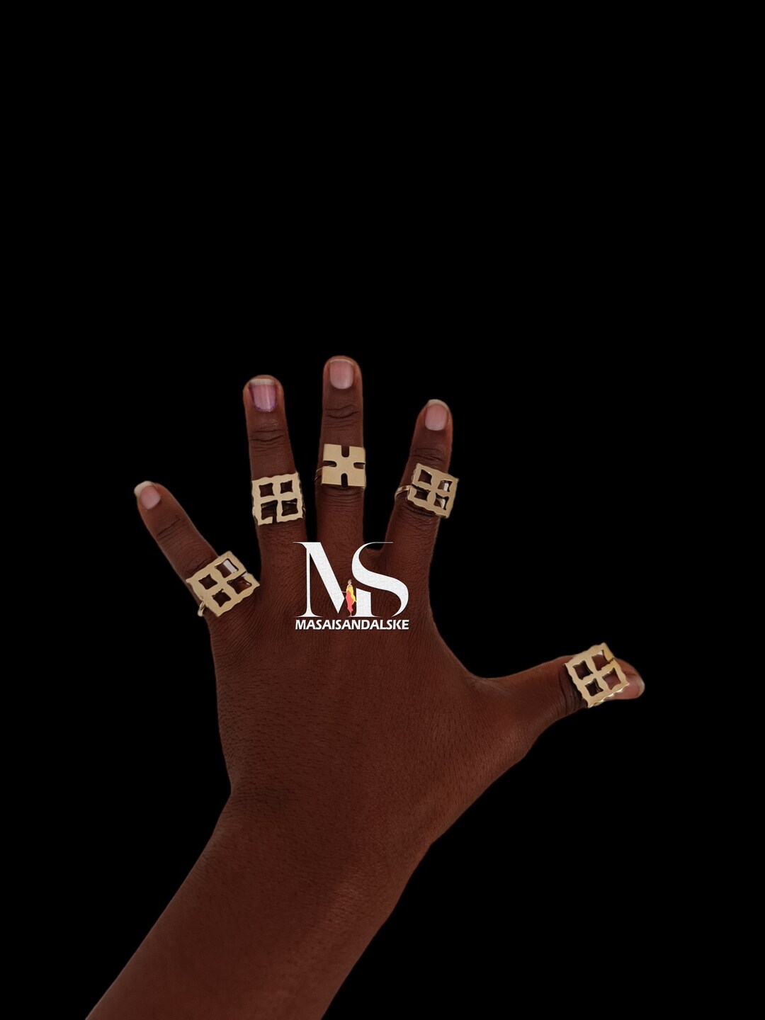5 Adinkra Brass Rings, Adjustable Rings,brass Rings, African Rings ...
