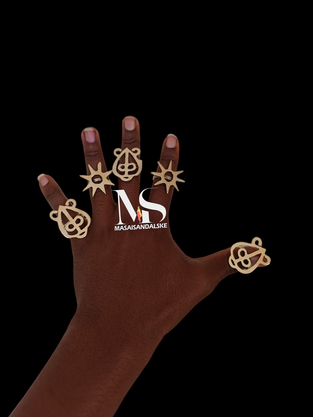 5 Adinkra Brass Rings, Adjustable Rings,brass Rings, African Rings ...