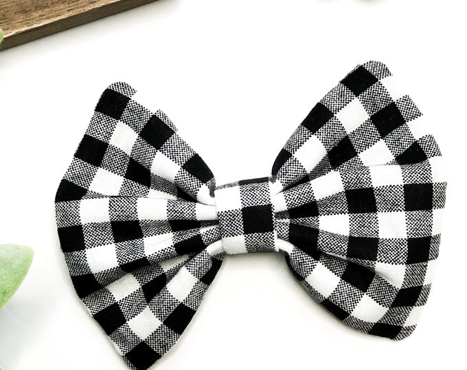 Gingham Bow Gingham Bow Tie Black and White Headband Hair - Etsy