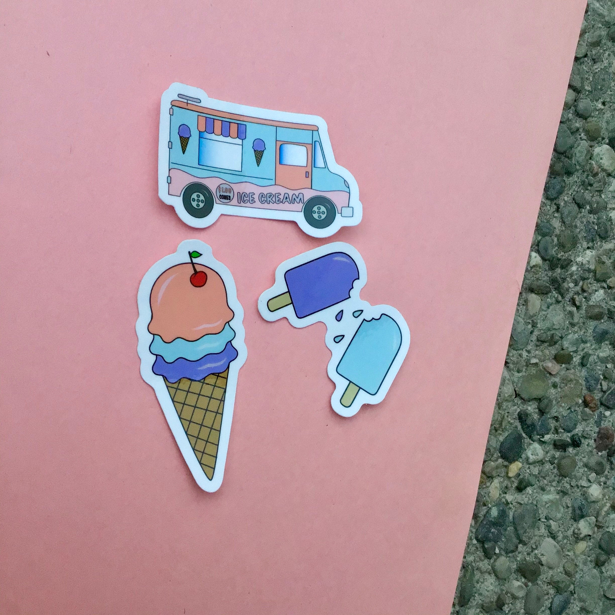 Ice Cream Sticker Pack - Cute Ice Cream Cone, Popsicle and Ice Cream ...