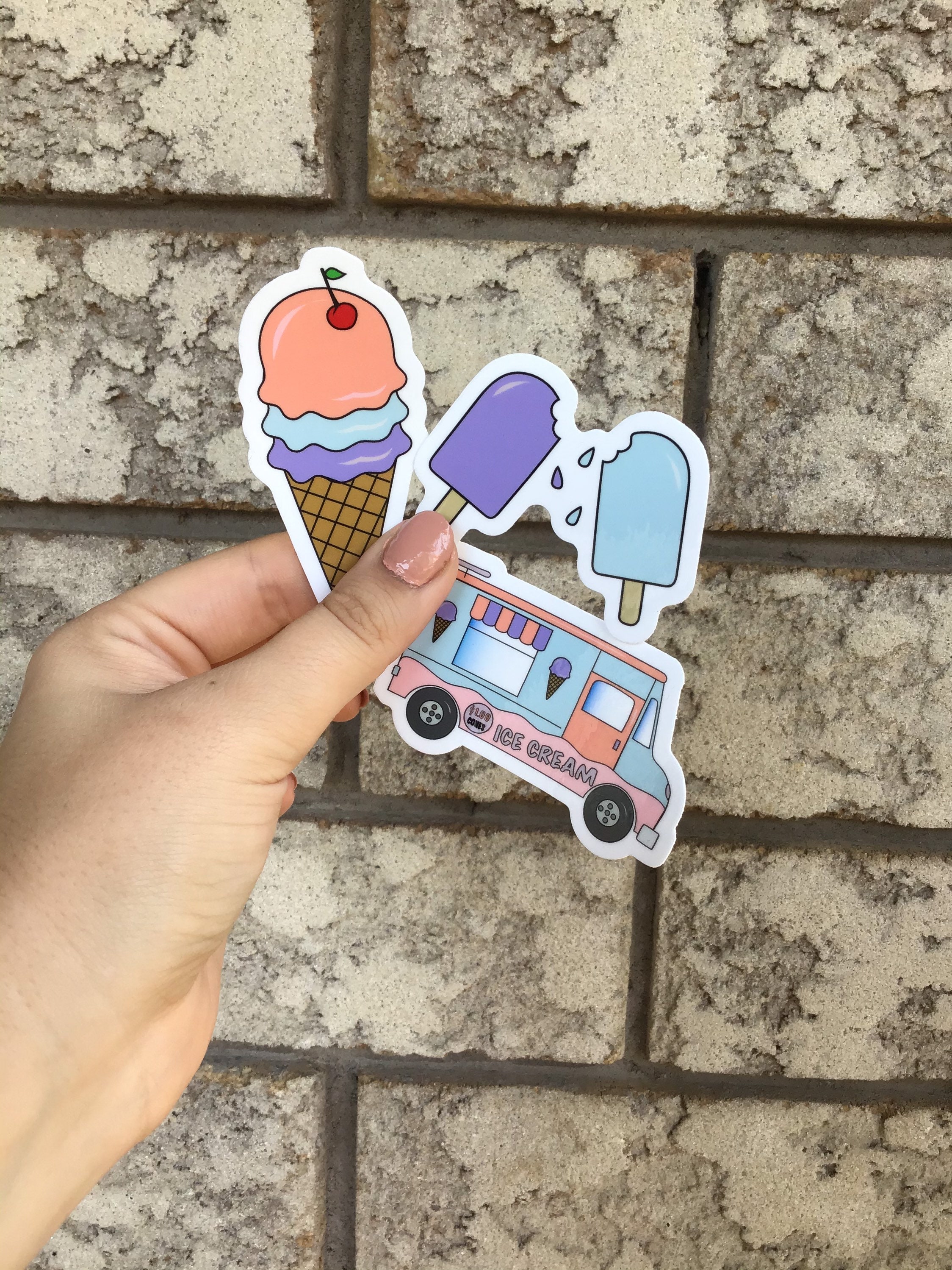 Ice Cream Sticker Pack - Cute Ice Cream Cone, Popsicle and Ice Cream ...