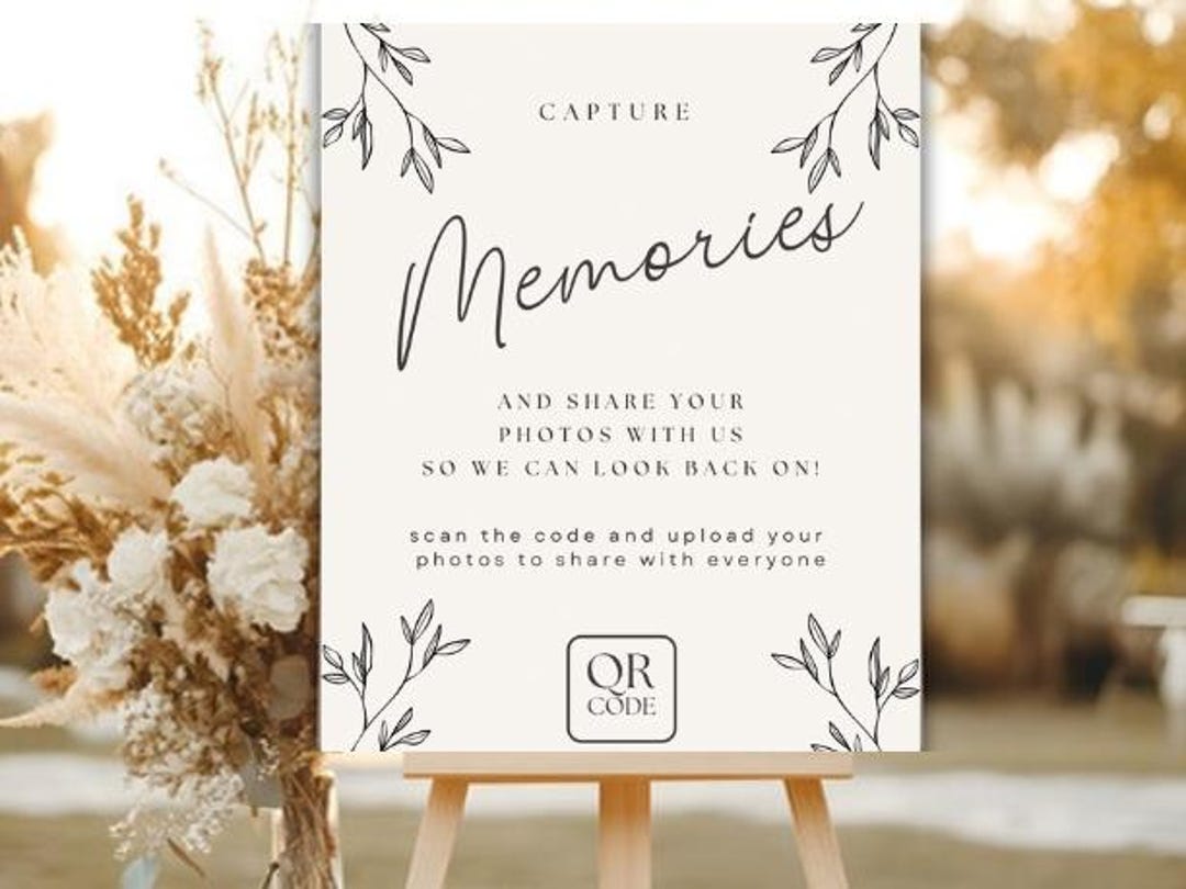 Customizable Wedding Photo Sharing Sign, Capture the Memories QR Code ...