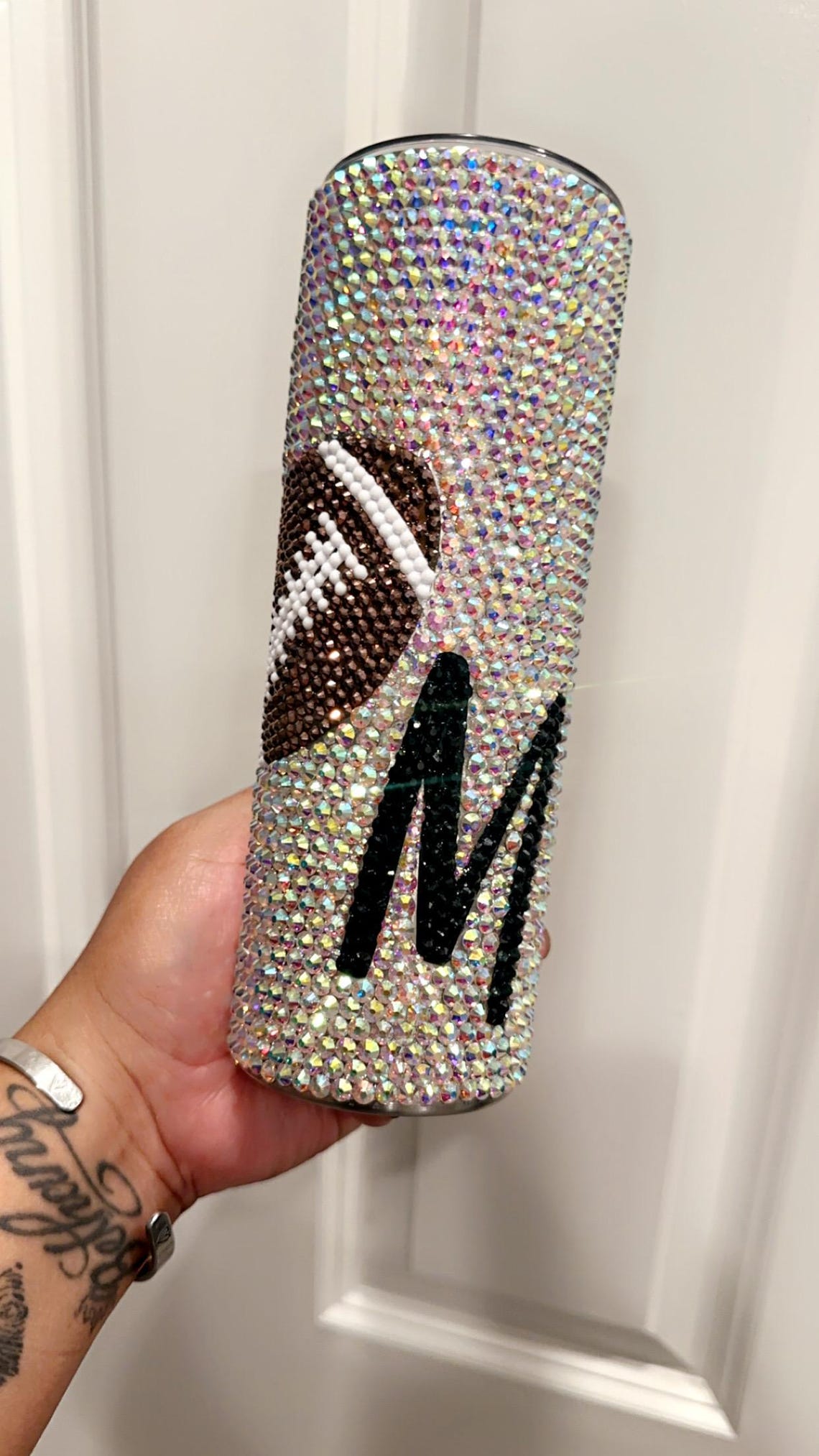 Rhinestone Tumbler Custom Made, 20 OZ Stainless Steel. Football MOM ...
