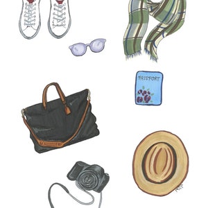 Travel Essentials (fashion Illustration Art - Travel Print - Outfit Art ...