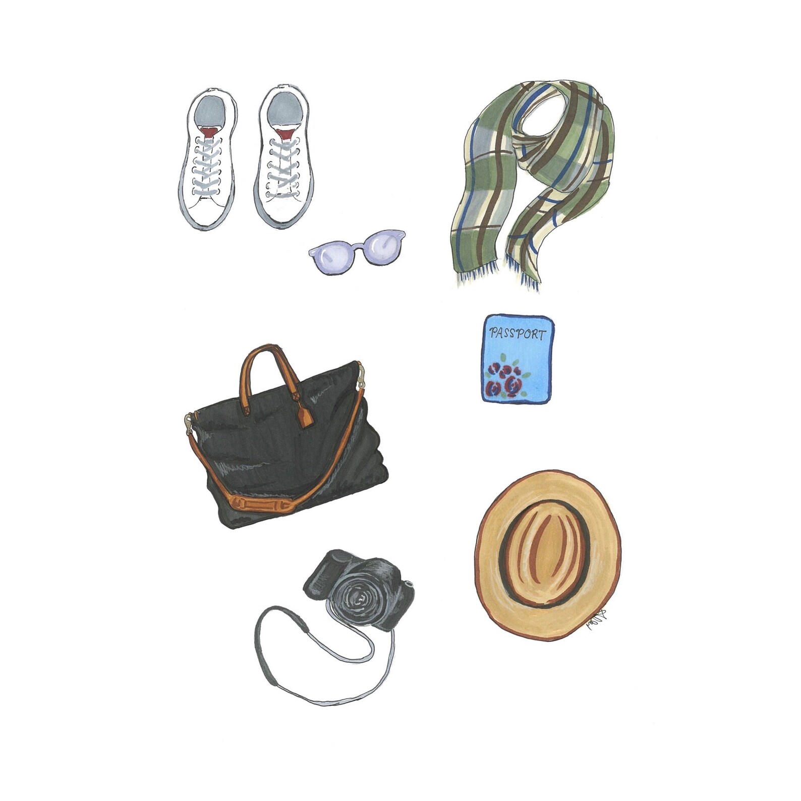 Travel Essentials (fashion Illustration Art - Travel Print - Outfit Art ...