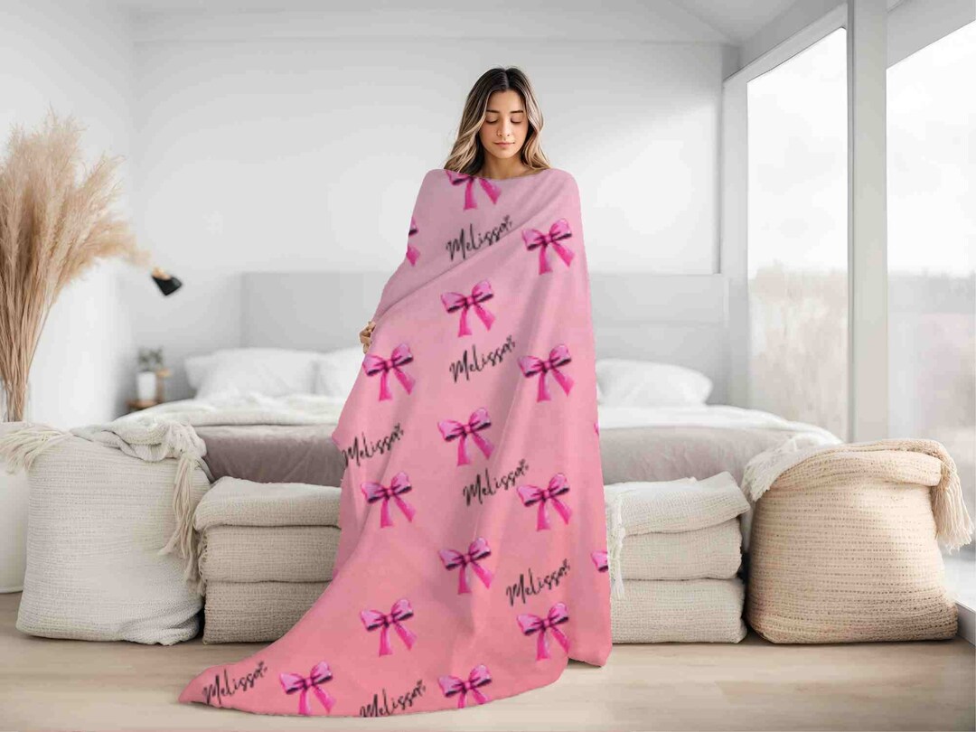 Coquette Pink Bow Personalized Blanket Pink Bow Blanket, Coquette ...