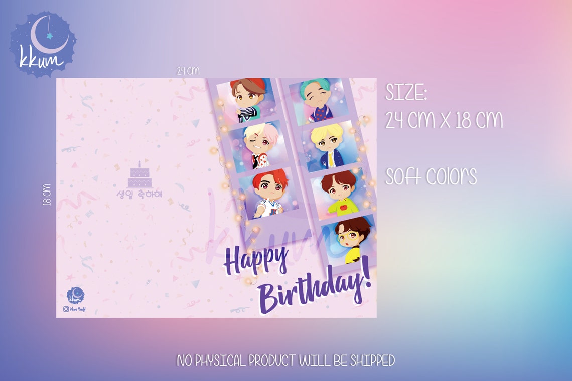 BTS Happy Birthday Card, Kpop Card, Bangtan, Digital Download, - Etsy