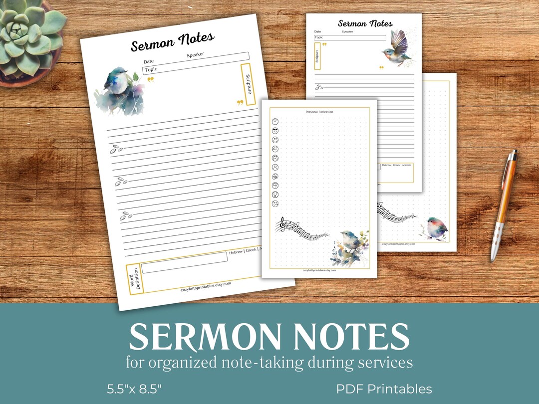 Sermon Notes Journal Printable Template for Church Notes Use With Bible ...