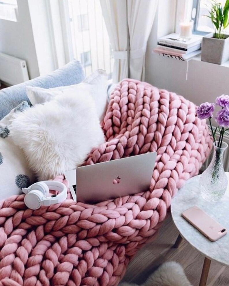 Merino Wool Giant Blanket Chunky Knit Blanket Throw Cosy Merino Blanket ...