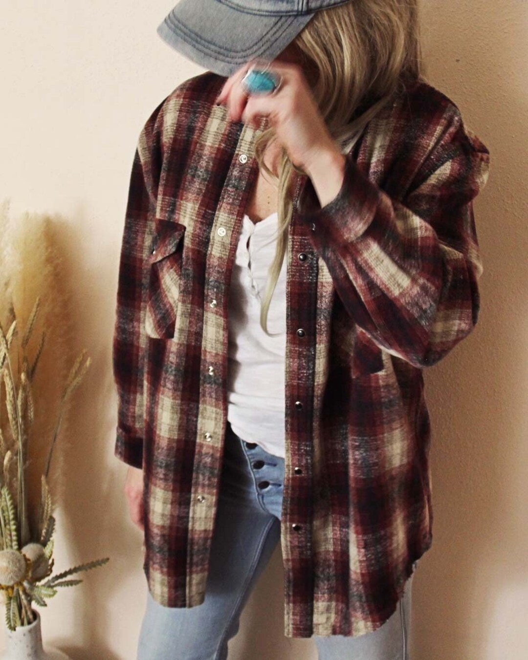 New Plaid Boyfriend's Cozy Barn Shirt Wool + Cotton Shacket Jacket ...