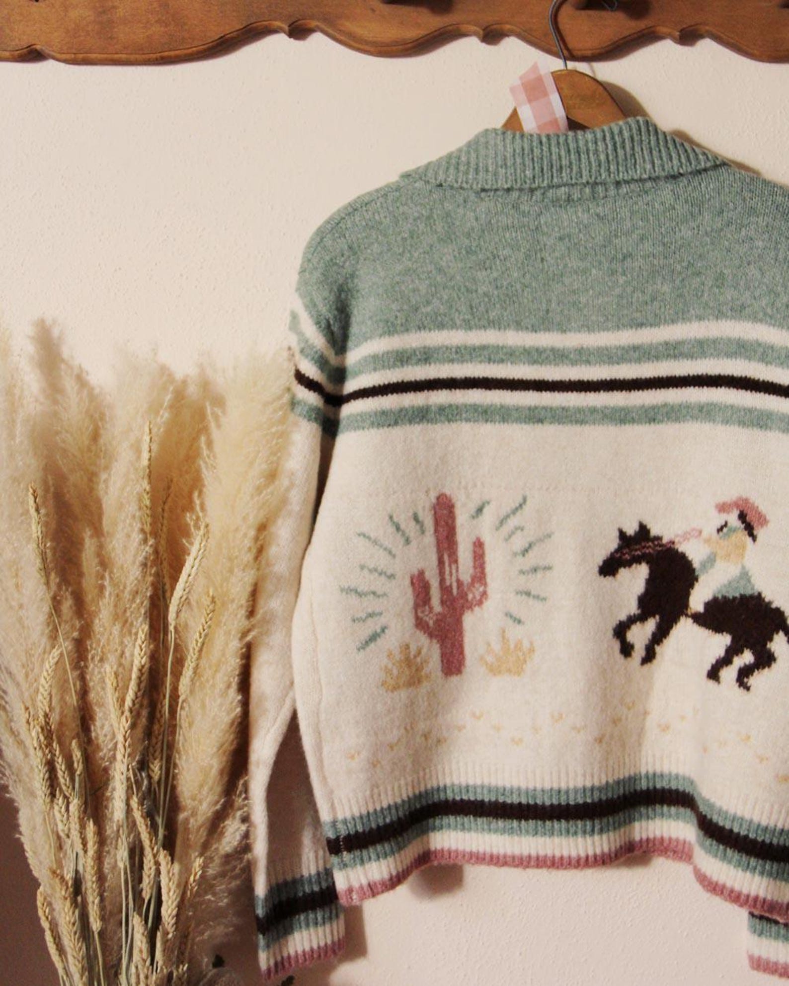 Buckaroo Cozy Knit Cowichan Horse Western Sweater Jacket Top ~ Women's ...