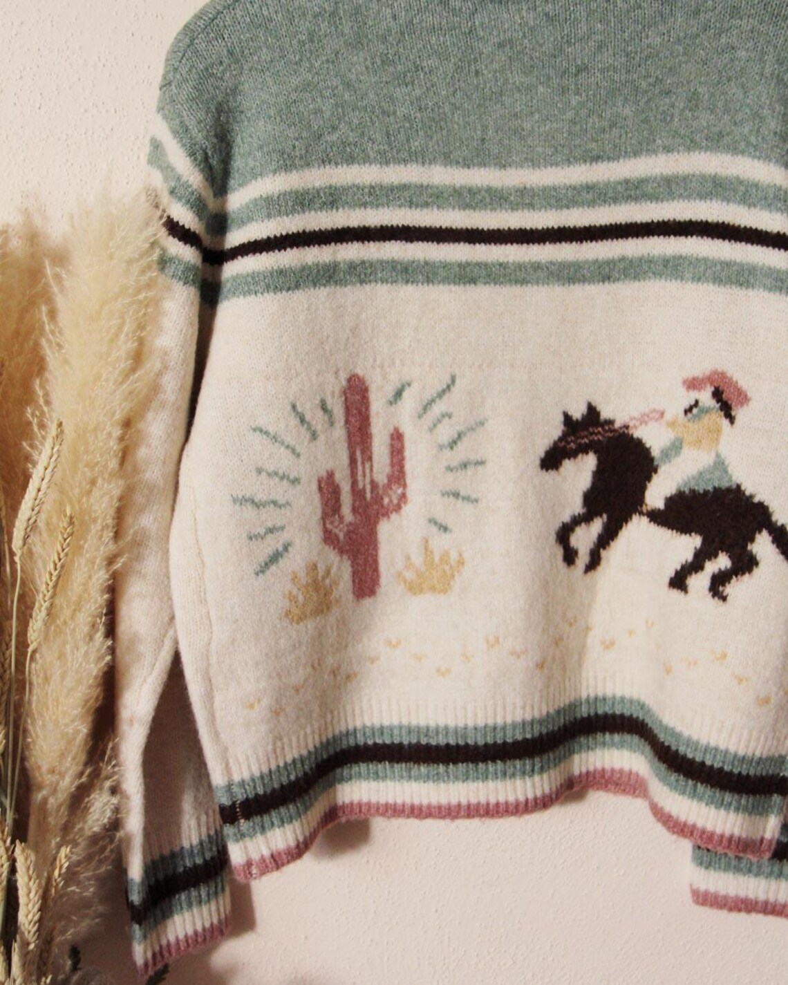 Buckaroo Cozy Knit Cowichan Horse Western Sweater Jacket Top ~ Women's ...