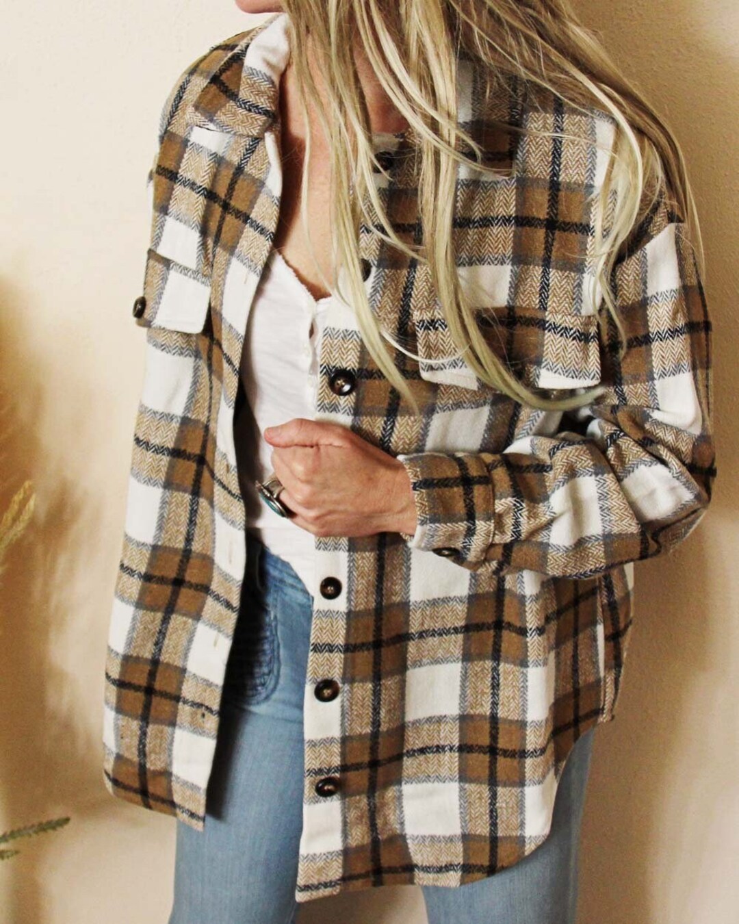 New Cozy Plaid Comfortable Fall Button Front Shirt Jacket Vintage ...