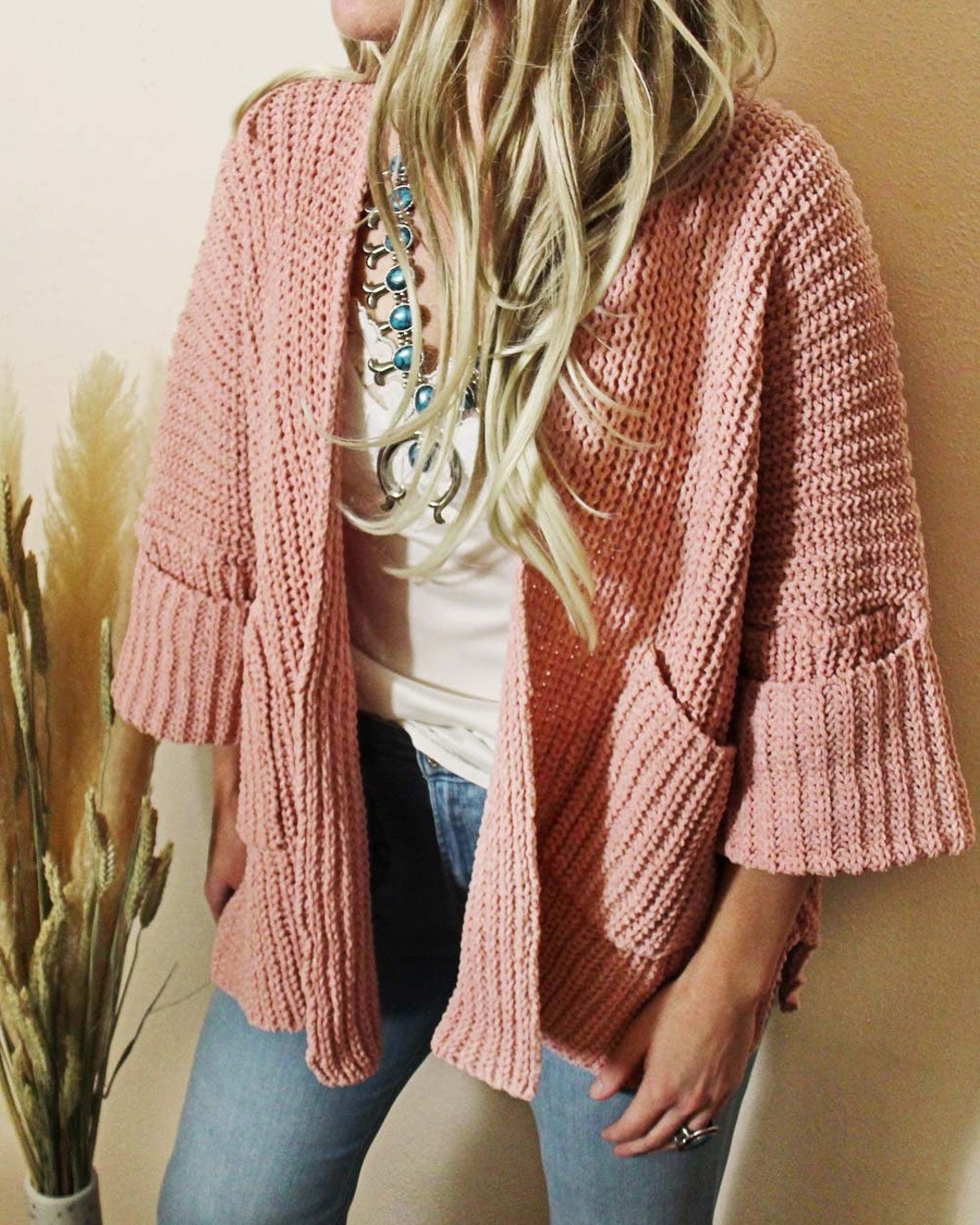 New Cozy Knit Pink Soft Slouchy Boho Vintage Inspired Snuggle Sweater ...