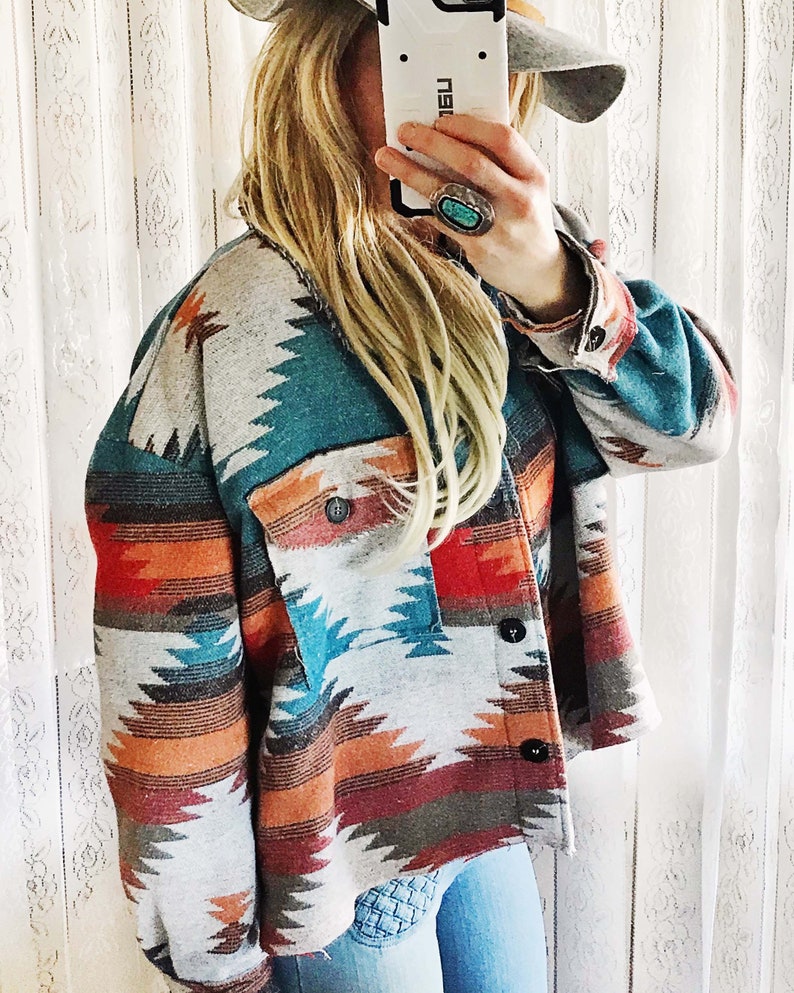 Bozeman Native Rust Boho Knit Vintage Inspired Shirt Jacket - Etsy