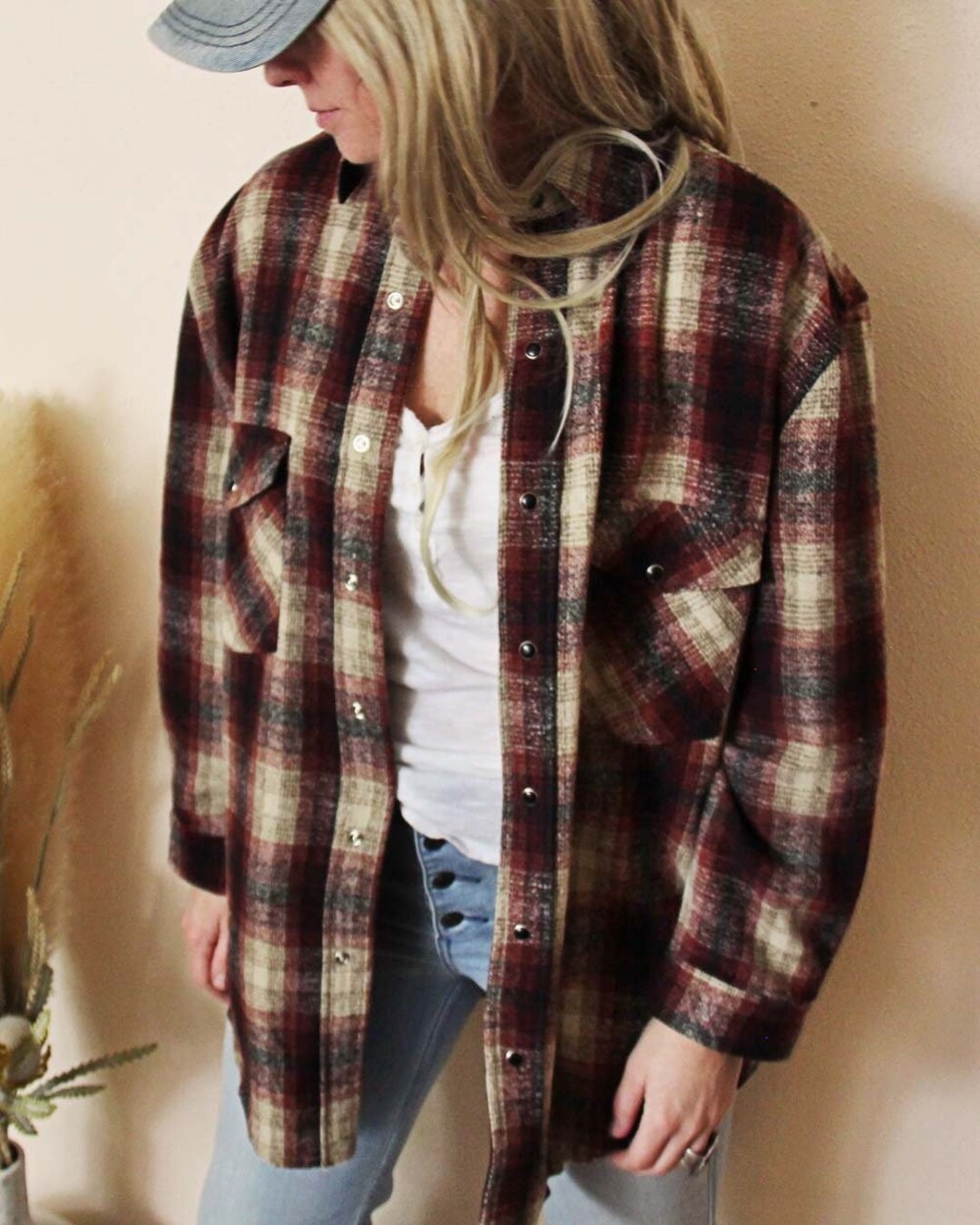 New Plaid Boyfriend's Cozy Barn Shirt Wool Cotton Shacket Jacket Women ...