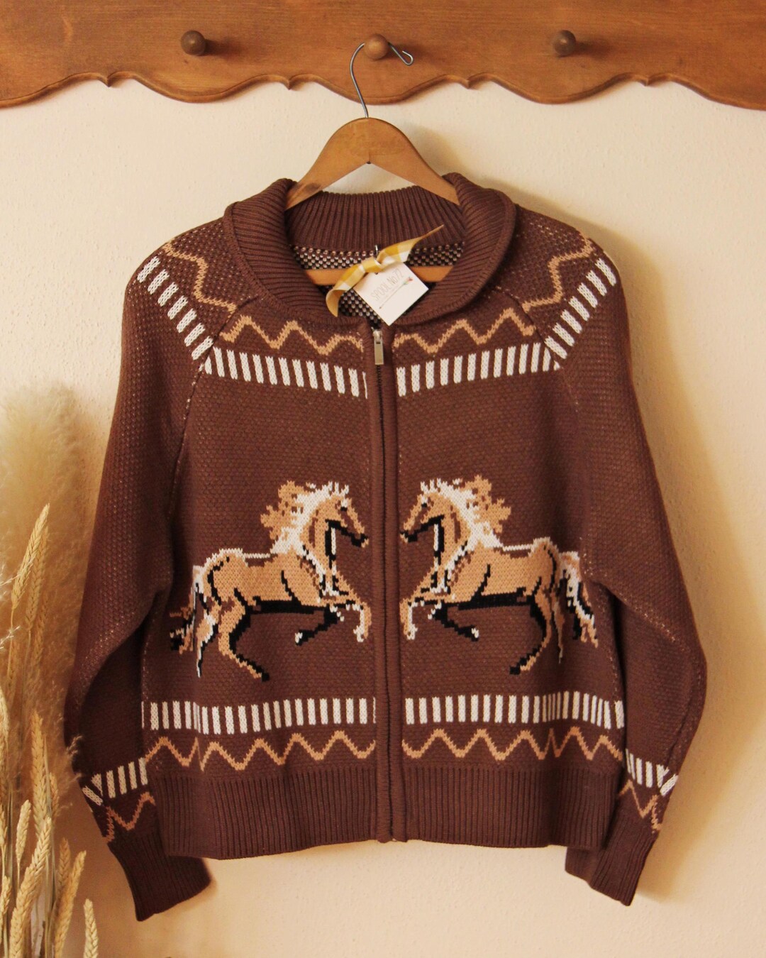 Wild Horses Knit Cozy Cowichan Western Sweater Jacket Top ~ Women's ...