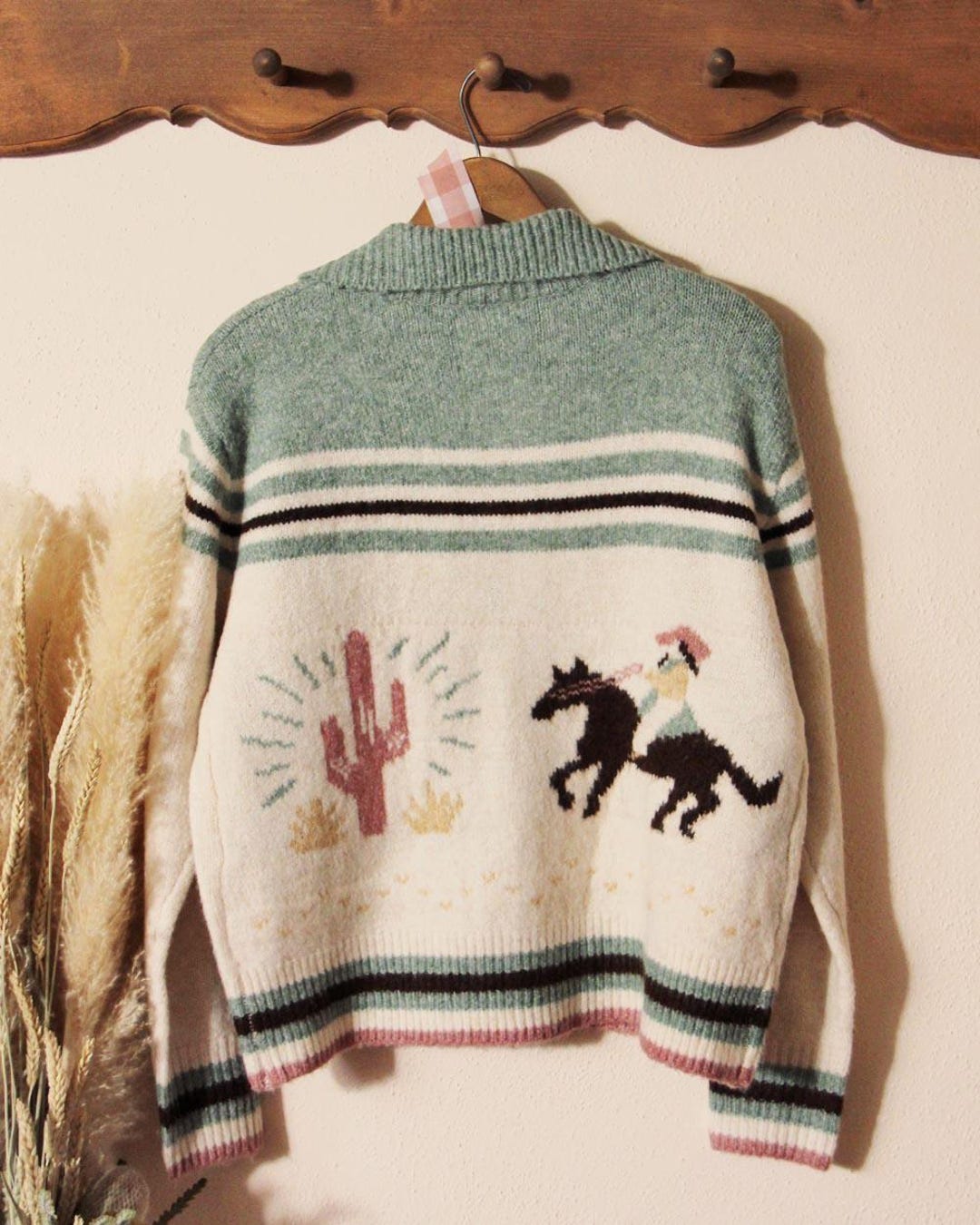 Buckaroo Cozy Knit Cowichan Horse Western Sweater Jacket Top ~ Women's ...
