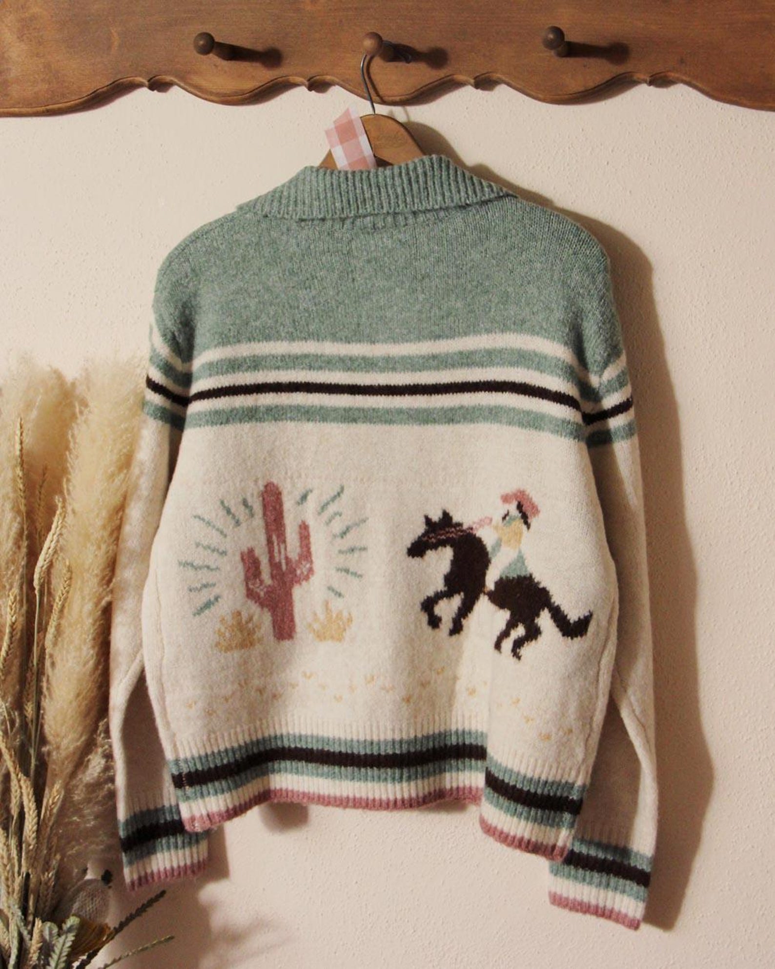 Buckaroo Cozy Knit Cowichan Horse Western Sweater Jacket Top ~ Women's ...