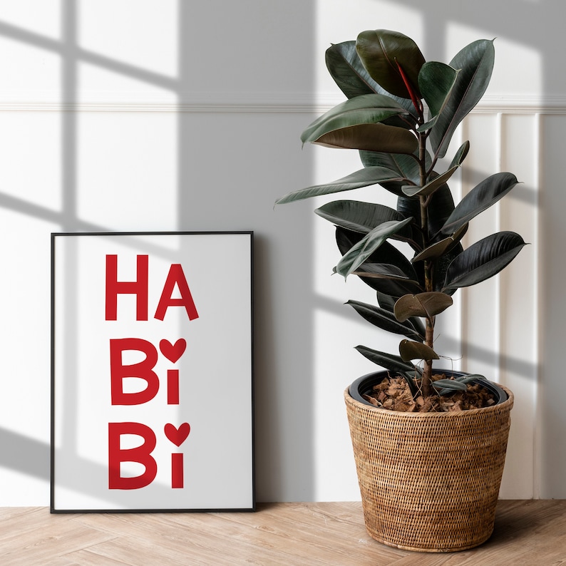 Habibi My Love in Arabic Digital Download Wall Print Red White Large ...