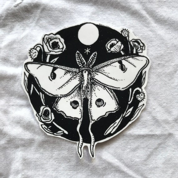 Luna Moth & Moon Waterproof Sticker From an Original - Etsy
