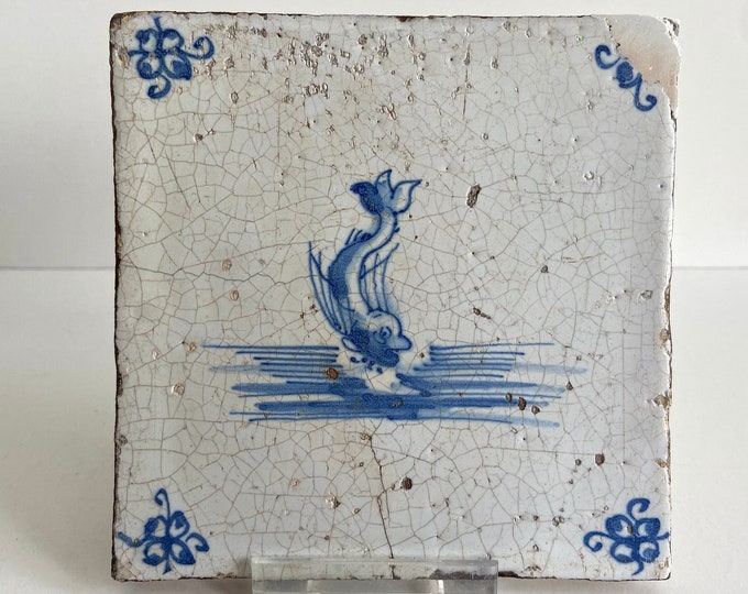 17th Century Delft Tile - Dolphin - Wall - Fish - Delftware - Blue and ...