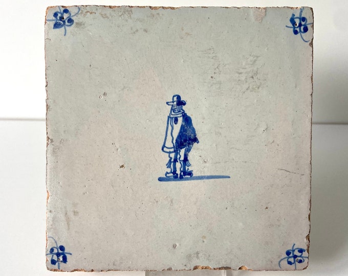 17th Century Delft Tile - Fine Clothed Man - Blue and White - Wall Tile ...