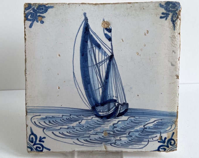 17th Century Delft Tile - Ship - Blue and White - Etsy