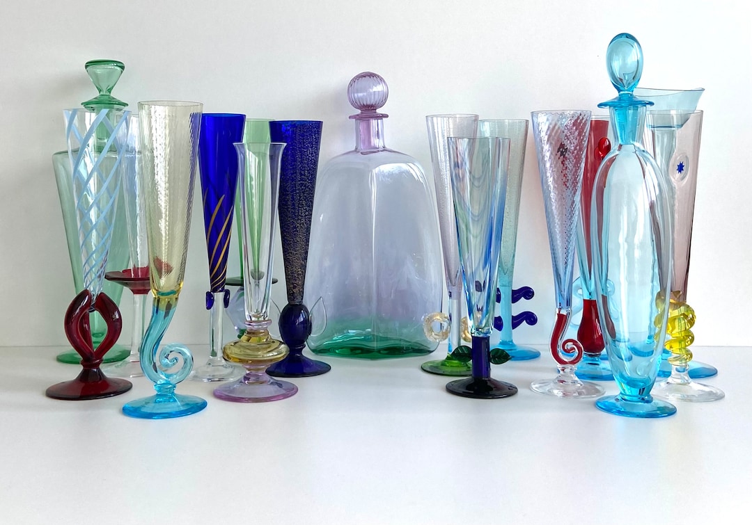 Carlo Moretti Murano 18 Pieces Champagne Flutes Decanters Italy 1990's ...