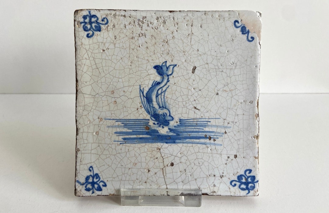 17th Century Delft Tile - Dolphin - Wall - Fish - Delftware - Blue and ...