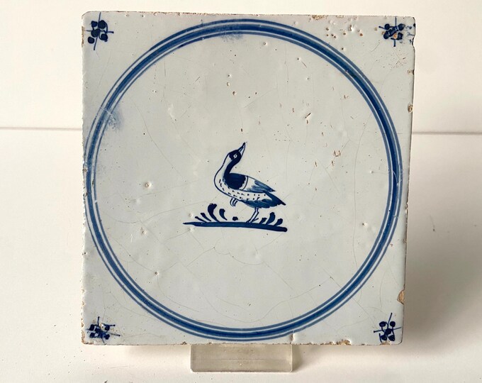 18th Century Delft Tile - Duck in Circle - Blue and White - Delftware ...