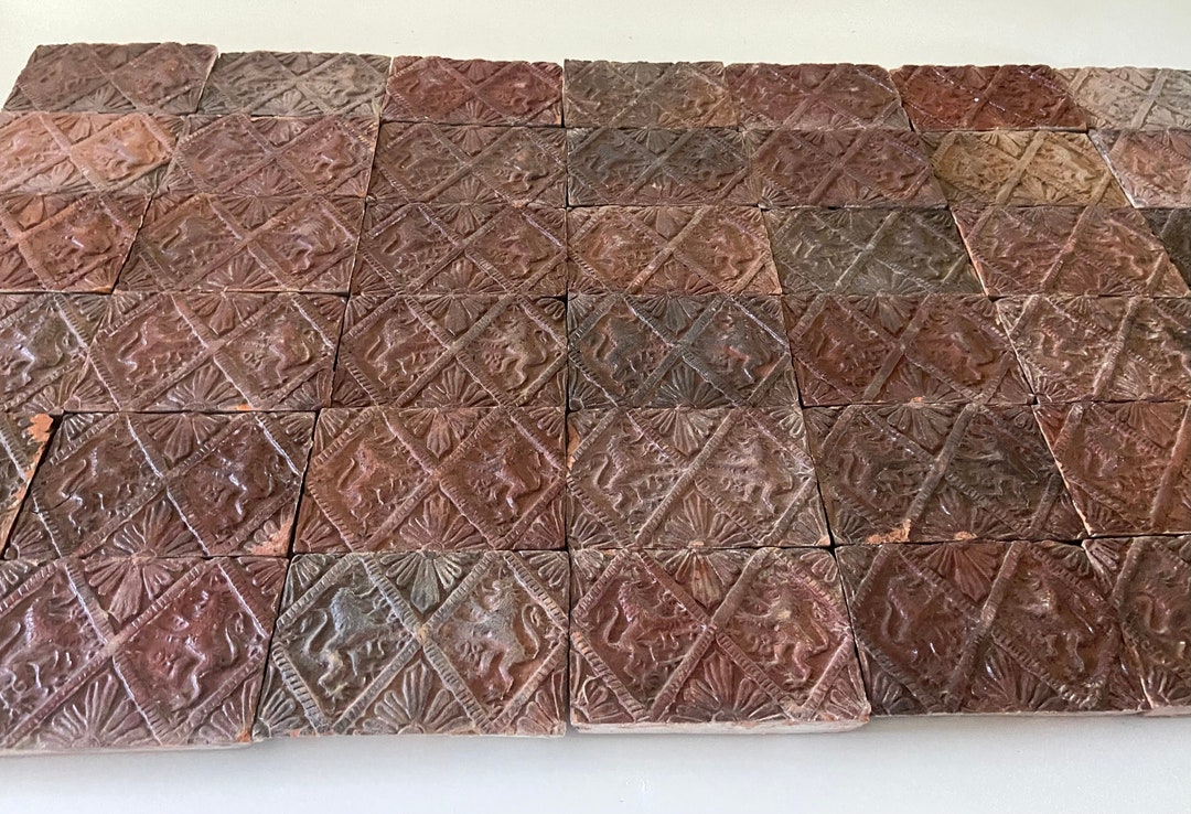 Set 42x Rare Antique Fireplace Tiles - Dated '1598' - Terracotta ...