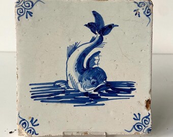 17th Century Delft Tile - Dolphin - Wall - Fish - Delftware - Blue and ...