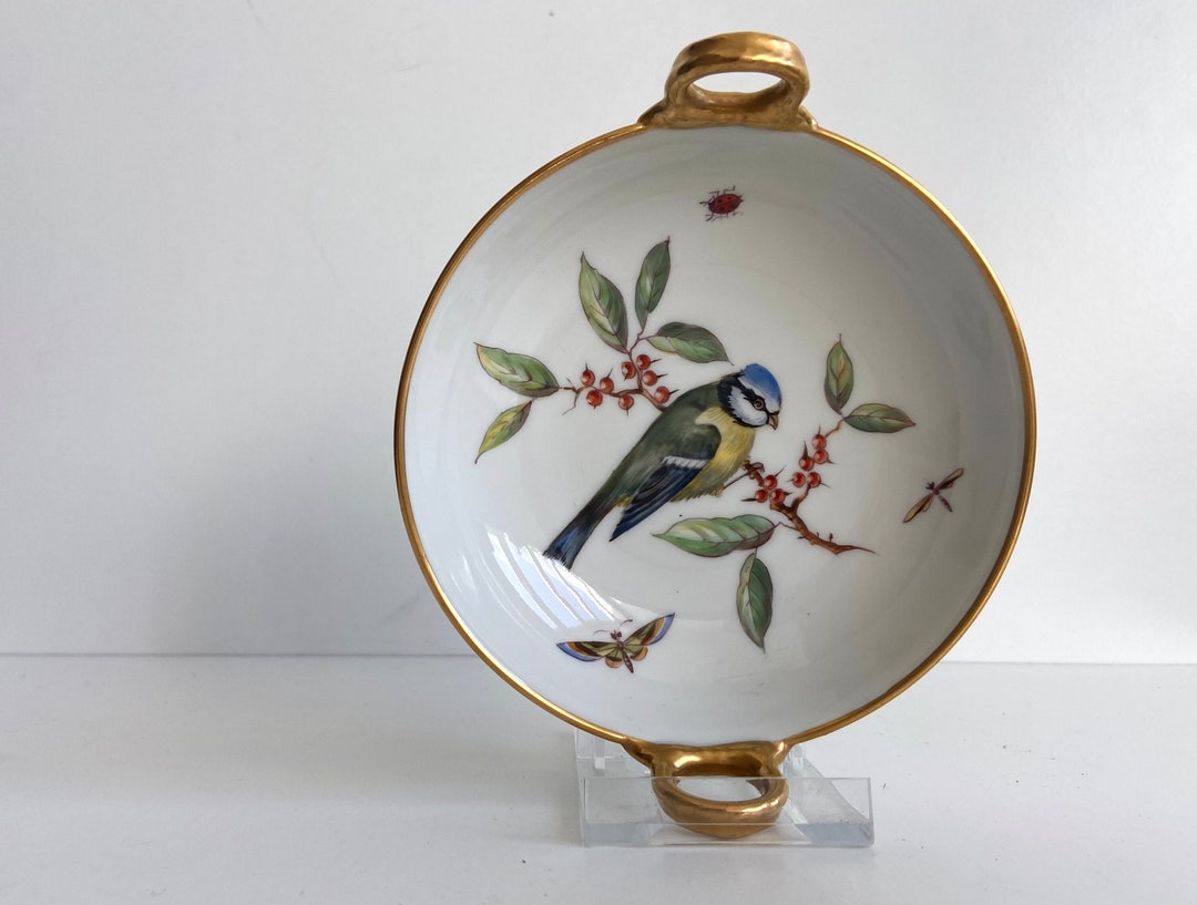 KPM Berlin Bowl With Handles Bird With Insects Middle of the 20th ...
